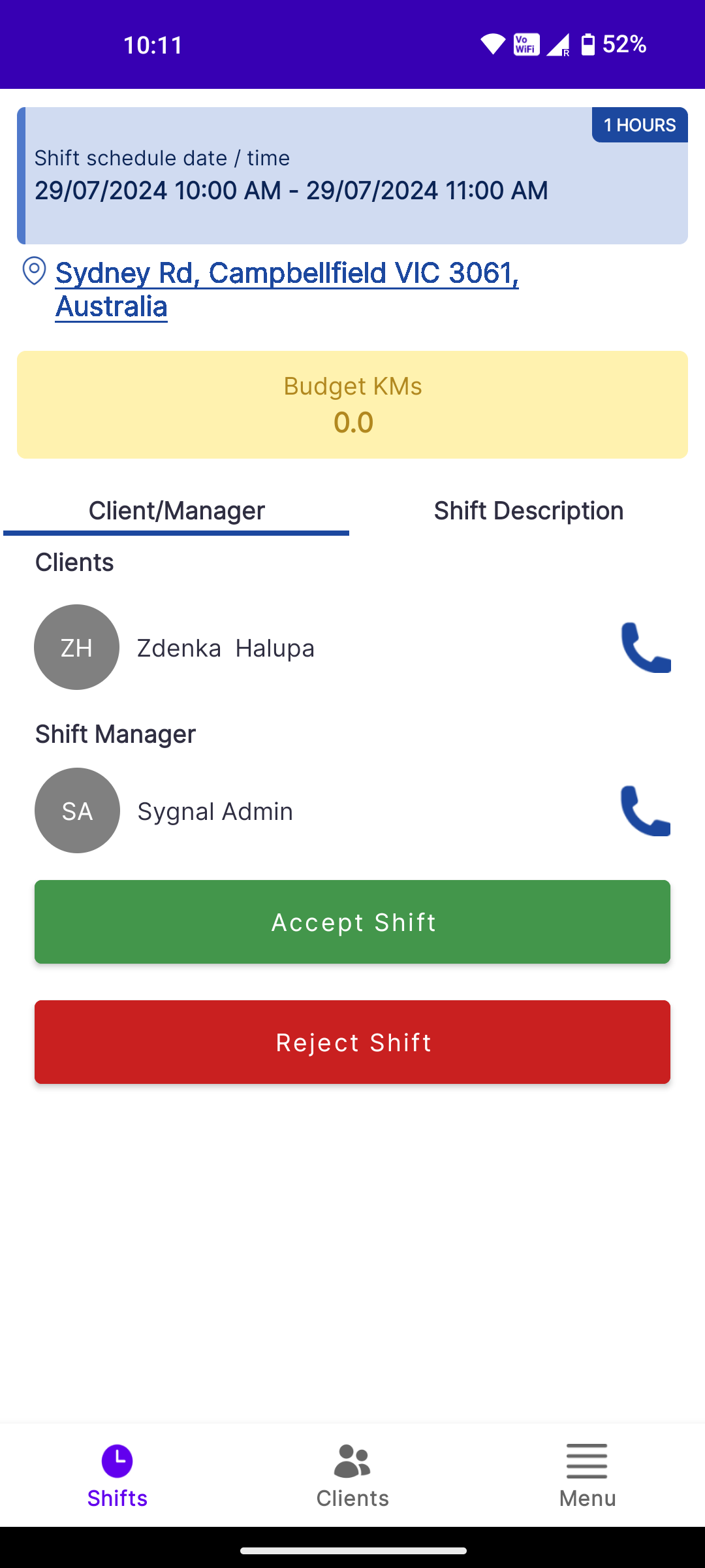 Shift Clock-in and Clock-out – Sygnal