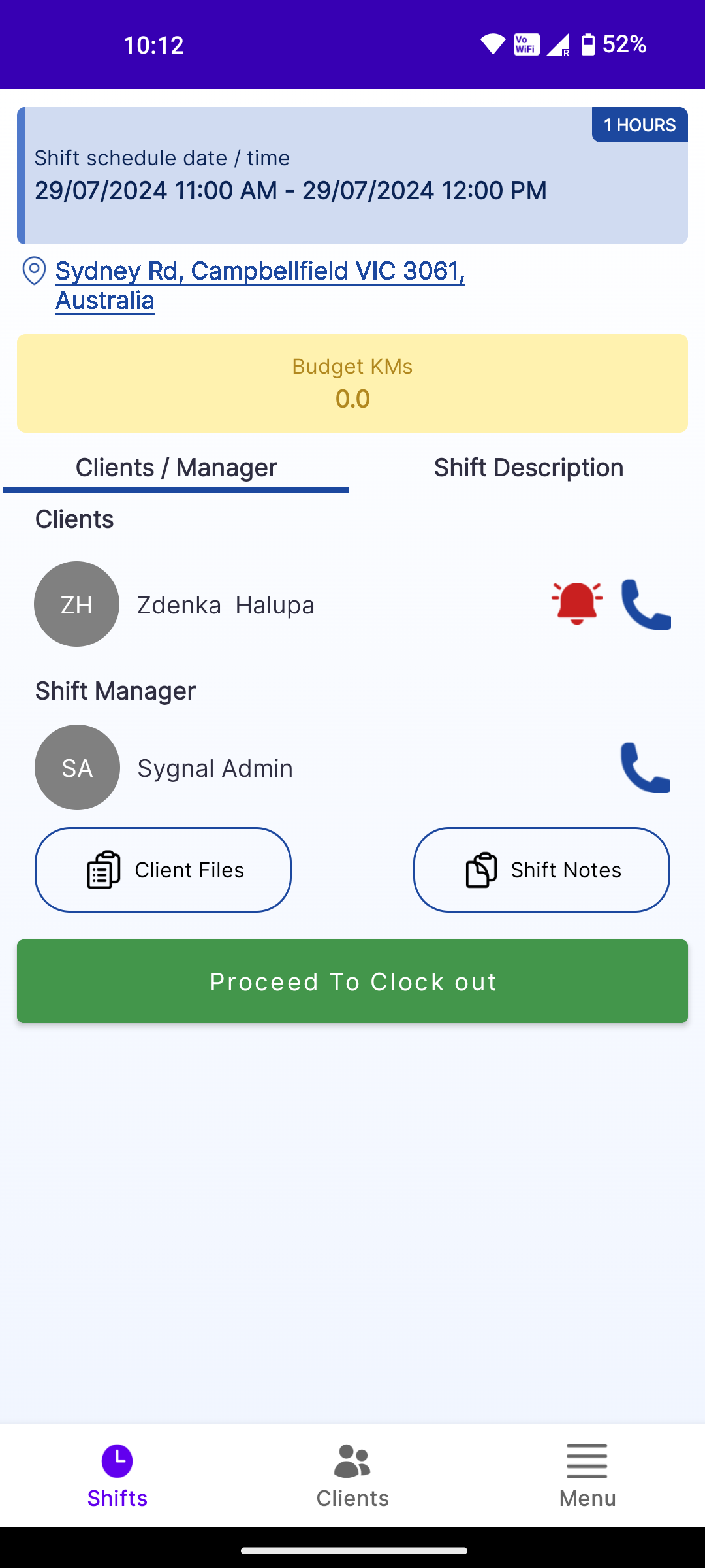 Shift Clock-in and Clock-out – Sygnal